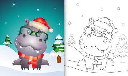 Coloring book with cute hippo christmas characters