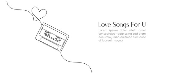 One continuous line drawing of audio cassette tape