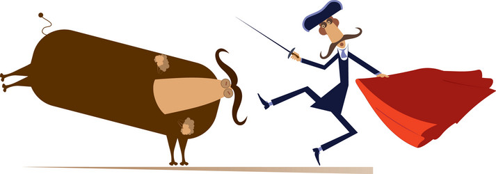 Cartoon bullfighter and the bull Royalty Free Vector Image