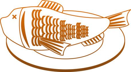 Fish on dish orange lines Royalty Free Vector Image
