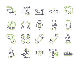 Skateboarding symbols color linear icon set Vector Image