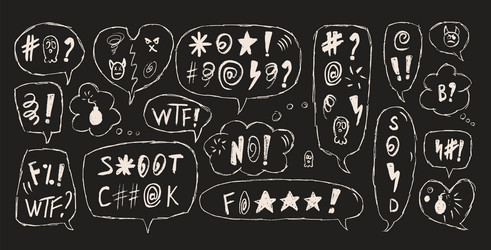 Speech bubbles with swear words curse crayon Vector Image