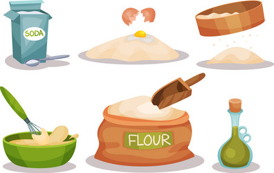 Baking ingredients in cartoon style set Royalty Free Vector