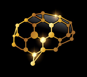 Golden human brain logo icon Royalty Free Vector Image