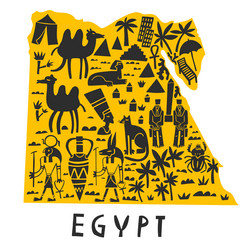 Hand drawn stylized map of egypt travel arab Vector Image