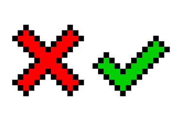 Pixel art check mark and cross mark tick Vector Image