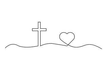 Cross one line symbol of christianity in one line Vector Image