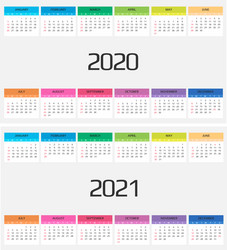 Calendar 2020 and 2021 template 12 months Vector Image