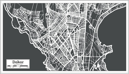 Dakar map detailed black map of city poster Vector Image