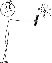 A man holding up giant hissing bomb Royalty Free Vector