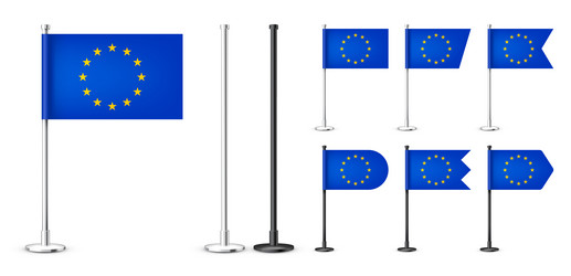 Realistic various european table flags on a chrome