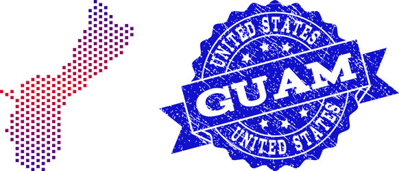 Collage of halftone dotted map guam island Vector Image