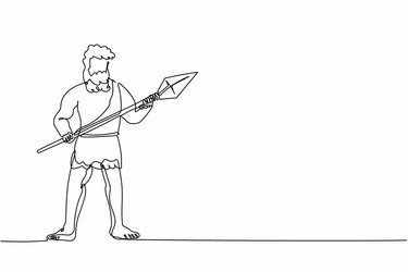 Continuous one line drawing caveman standing and Vector Image