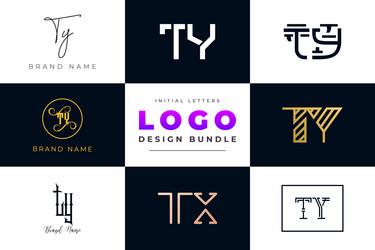 Initial letters ty monogram logo design bundle Vector Image