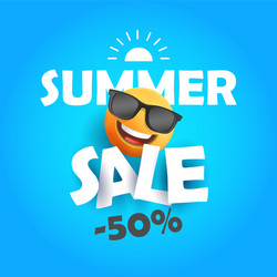 Summer sale banner with smiling sun face Vector Image