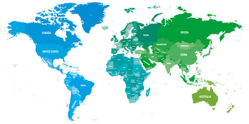 Map world in shades green and blue high Royalty Free Vector