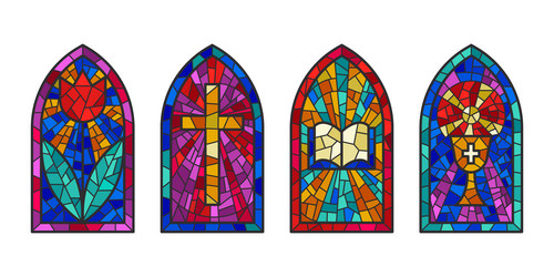 Stained Glass Catholic Windows Royalty Free Vector Image