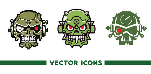 Different heads warhammer orc icon of 3 Royalty Free Vector