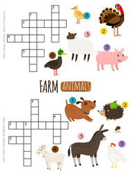 Farm animals crossword kids crossing word search Vector Image