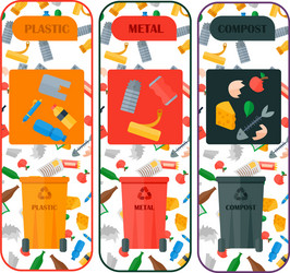 Different recycling garbage cards waste types Vector Image
