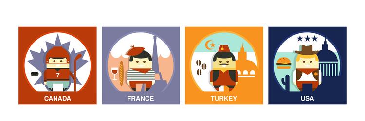 Different country citizen icon with funny man Vector Image