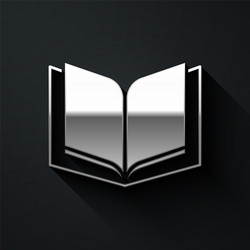 Silver open book icon isolated on black background