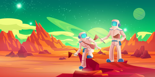 Landscape mars surface with colony buildings Vector Image