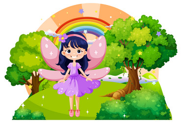 Fairy princess cartoon at magic land background Vector Image