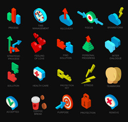 Isometric icons collection of human brain process Vector Image