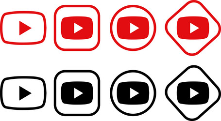 Youtube logo icon set flat or line Royalty Free Vector Image