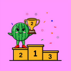 Cute cartoon watermelon character in trophy Vector Image