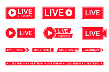 Set live streaming icons red symbols Royalty Free Vector