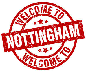 Welcome to nottingham red square grunge stamp Vector Image