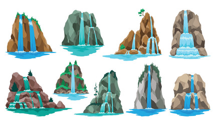 Cartoon river cascade waterfall landscape Vector Image