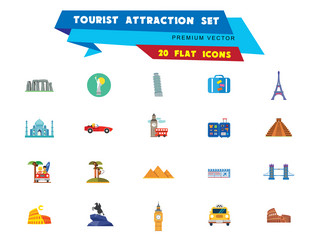 Tourist attraction icons set Royalty Free Vector Image