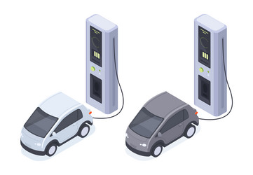 Isometric electric cars charging charging Vector Image