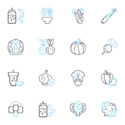 Nourishment linear icons set nutrition Royalty Free Vector