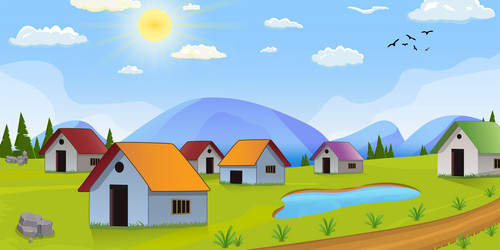 Beautiful village cartoon Royalty Free Vector Image
