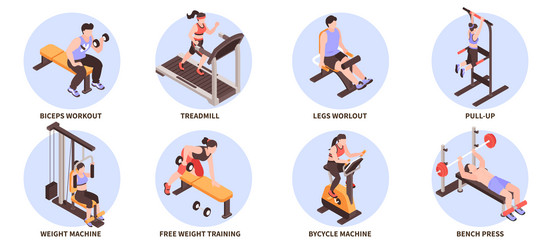 Isometric gym fitness flowchart Royalty Free Vector Image