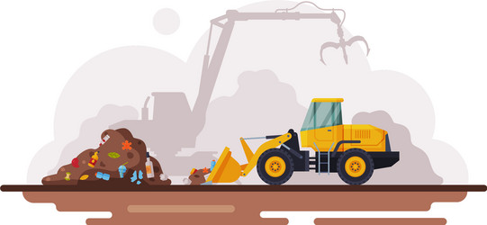 Landfill landscape with trash piles bulldozer Vector Image