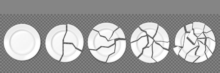 Realistic ceramic broken plates with cracks Vector Image