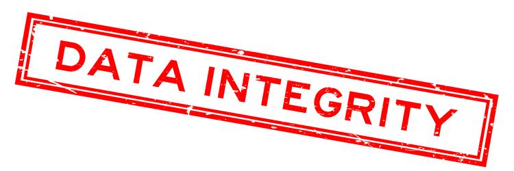 Grunge blue data intergrity word rubber seal Vector Image