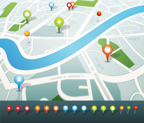 City map with location town plan pin for gps Vector Image