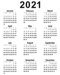 Calendar for 2021 on white background Royalty Free Vector