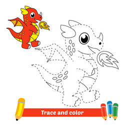 Trace and color for kids dragon Royalty Free Vector Image