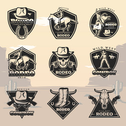 Monochrome rodeo labels set Royalty Free Vector Image