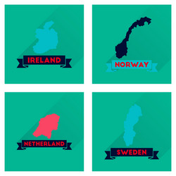 Concept flat icons with long shadow maps countries