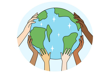 Hands of diverse people touching planet earth Vector Image