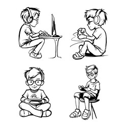 Boy game cute geeky character playing video games Vector Image
