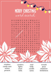 Black and white christmas word search puzzle Vector Image